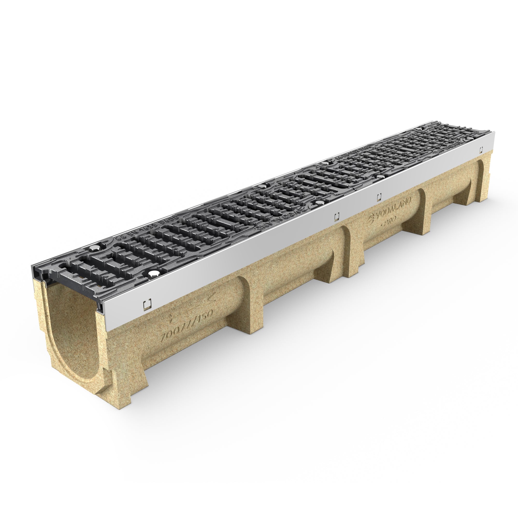 PRO 100PC Polymer Concrete Channel Drain With Cast Iron Grate, D400