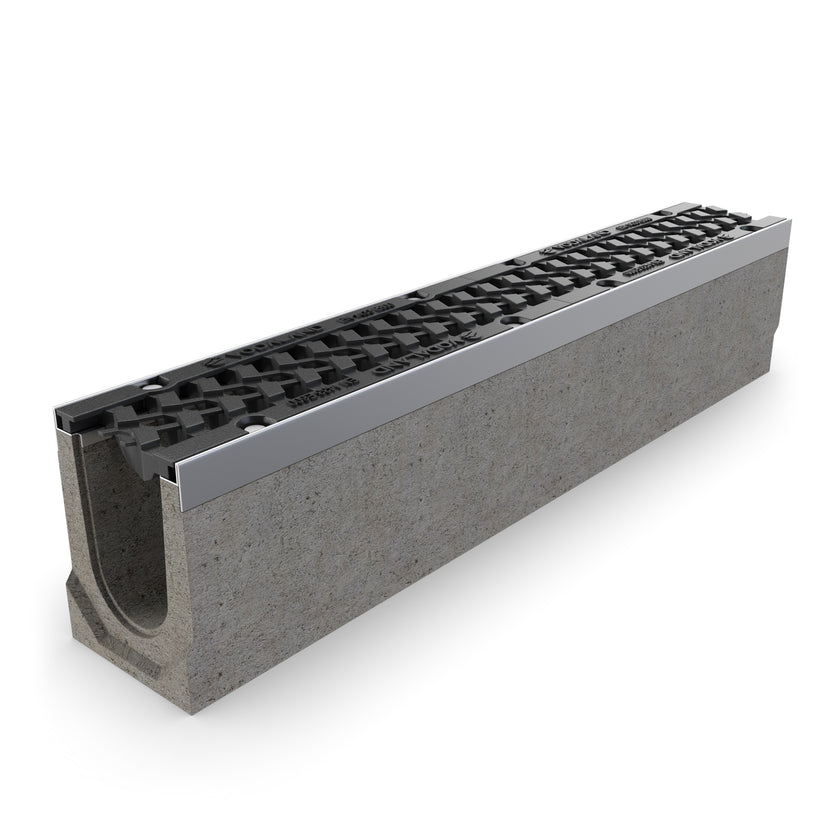 PRO DN100 Fibre Concrete Channel Drain With Cast Iron Grate, E600