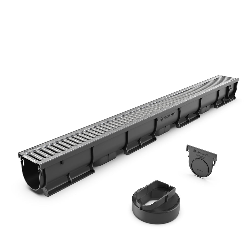 EASY 1 Slim Drainage Channel Kit With Galvanised Steel Grate, A15